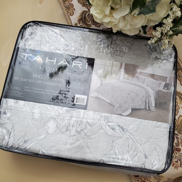 Tahari | Bedding | Tahari Home Vivian Silvergray 3 Piece Floral King ...